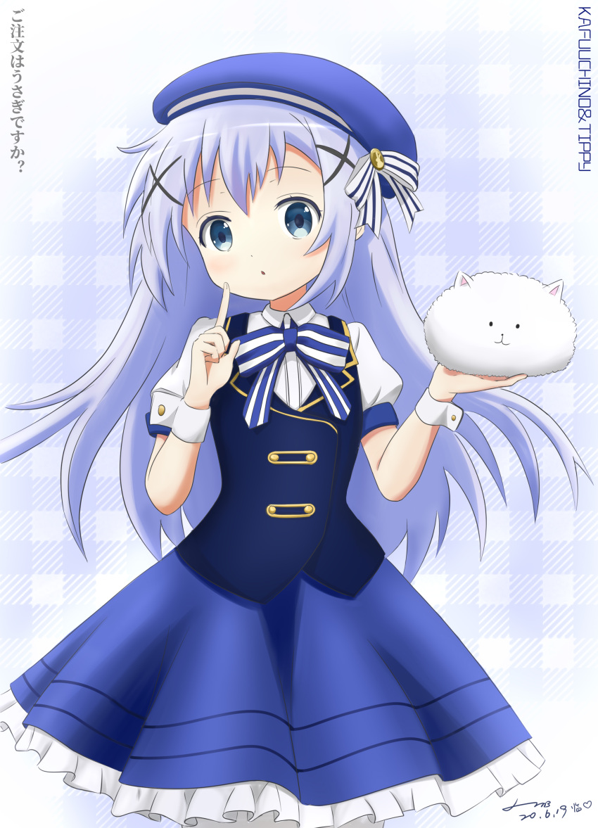 Safebooru - 1girl :o absurdres animal artist name beret blue bow blue dress blue eyes blue hair ...