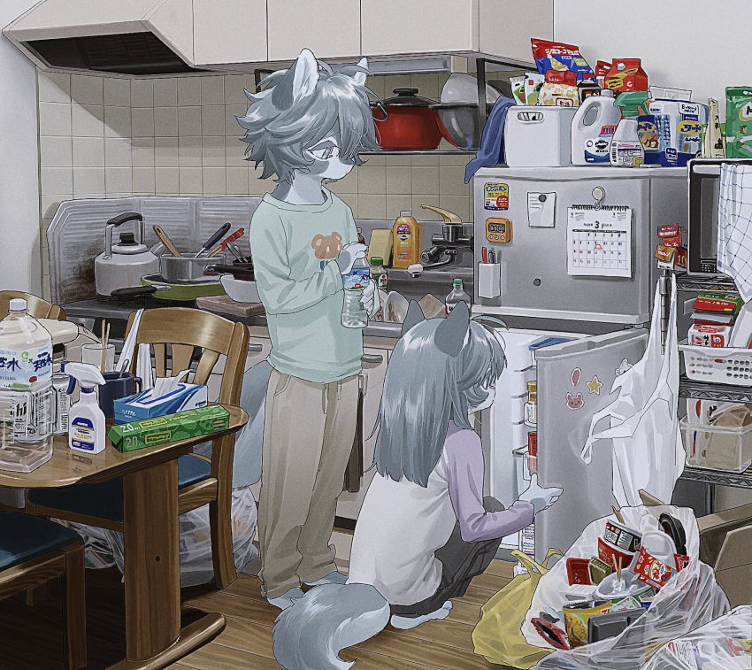 Safebooru - 1boy 1girl animal ears bottle furry furry female furry male ...