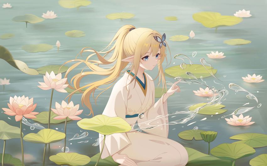 Safebooru - 1girl absurdres blonde hair blue butterfly blue eyes breasts bug butterfly butterfly ...