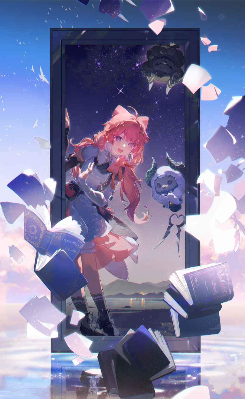 Safebooru - 1girl :d absurdres ahoge black arm warmers black dress black footwear black socks ...