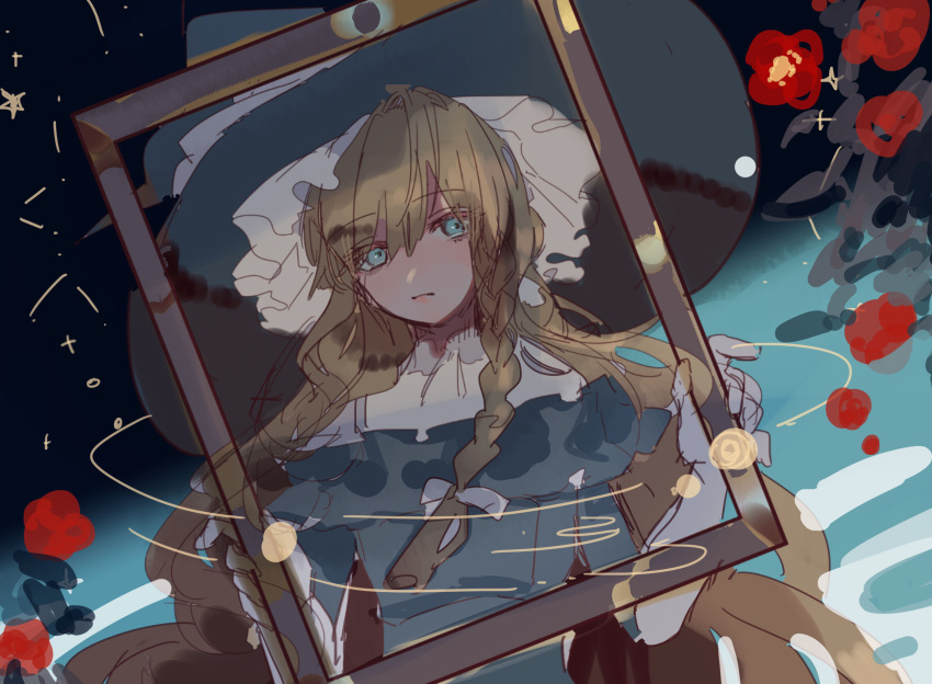 Safebooru - 1girl blonde hair blue eyes braid dress flower hat highres ...