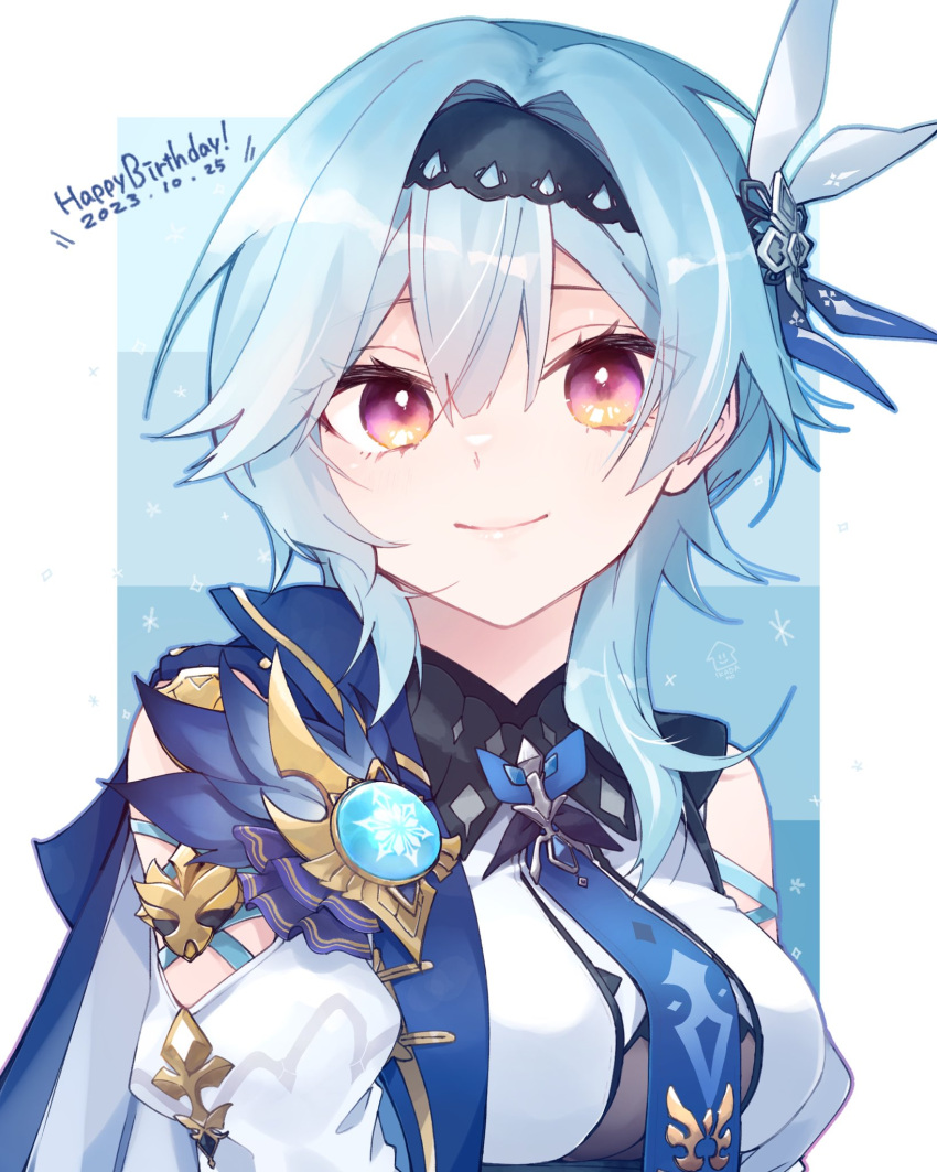 Safebooru - 1girl black hairband blue background blue cape blue hair ...