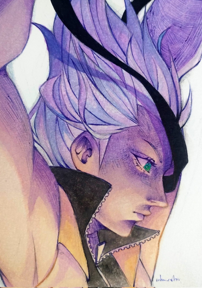 Safebooru - 1boy arms up bright pupils colored pencil (medium) english ...