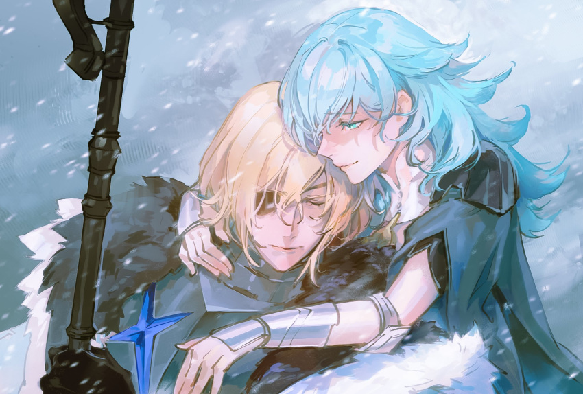 Safebooru - 1boy 1girl anniversary aqua eyes aqua hair armor black armor black gloves blonde ...