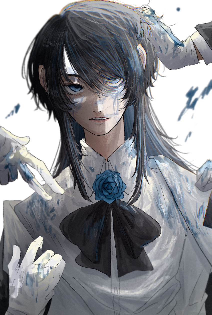 Safebooru - absurdres ado (utaite) black bow black bowtie blue eyes blue flower blue hair blue ...