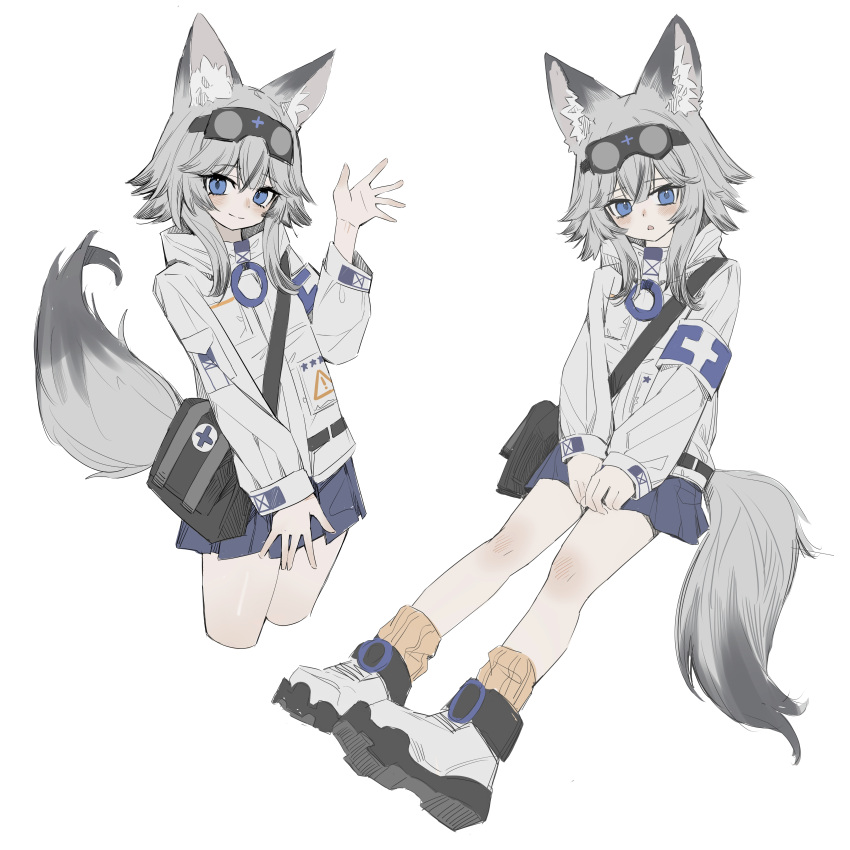 Safebooru - 1cyaya1 1girl absurdres animal ears arm up armband bag black bag blue eyes blue ...