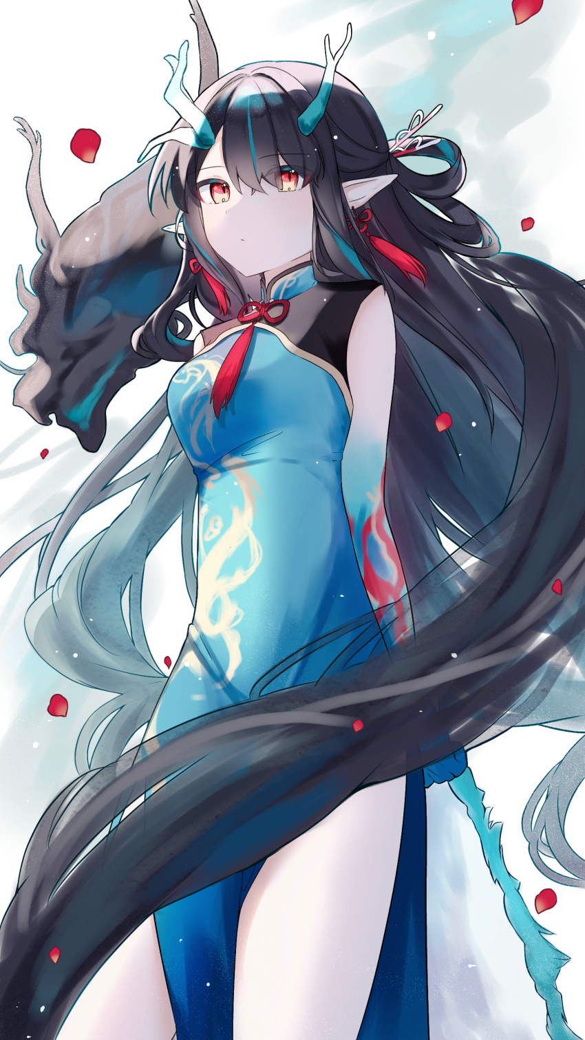 Safebooru - 1girl absurdres aqua dress arknights black hair china dress chinese clothes dragon ...