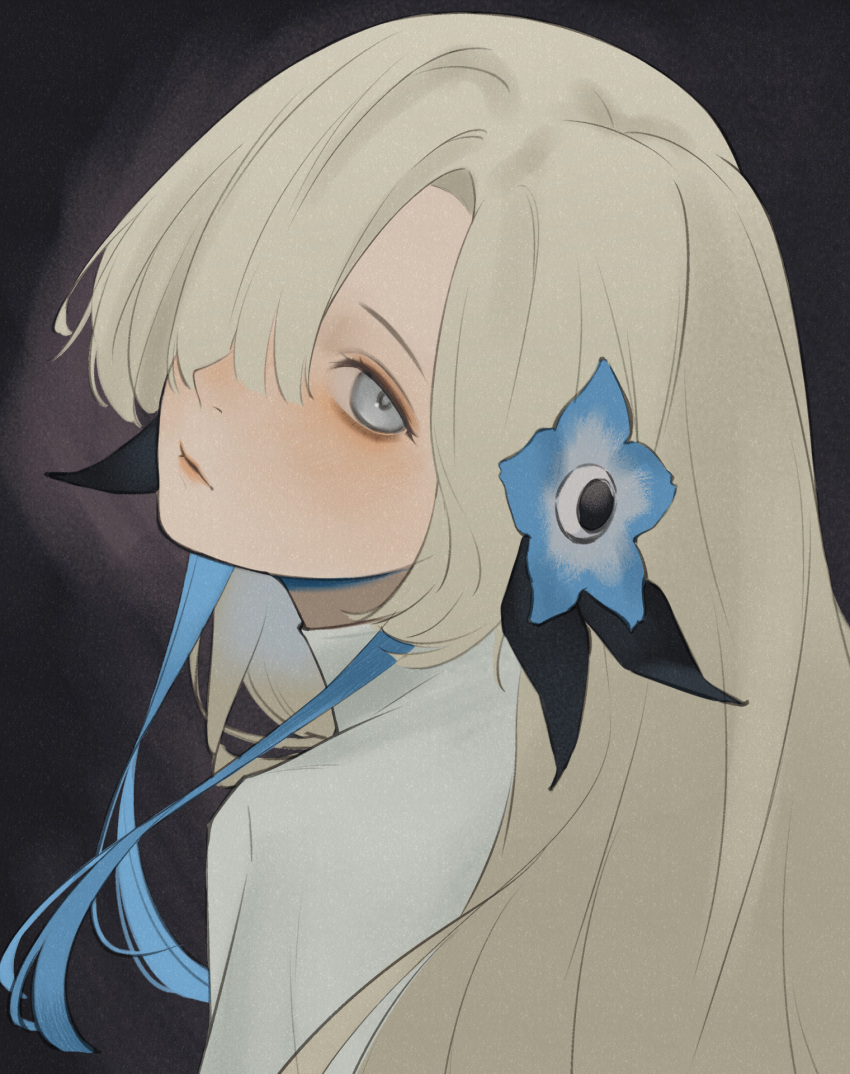 Safebooru - 1girl blue eyes blue flower blue hair blush dress expressionless flower grey hair ...