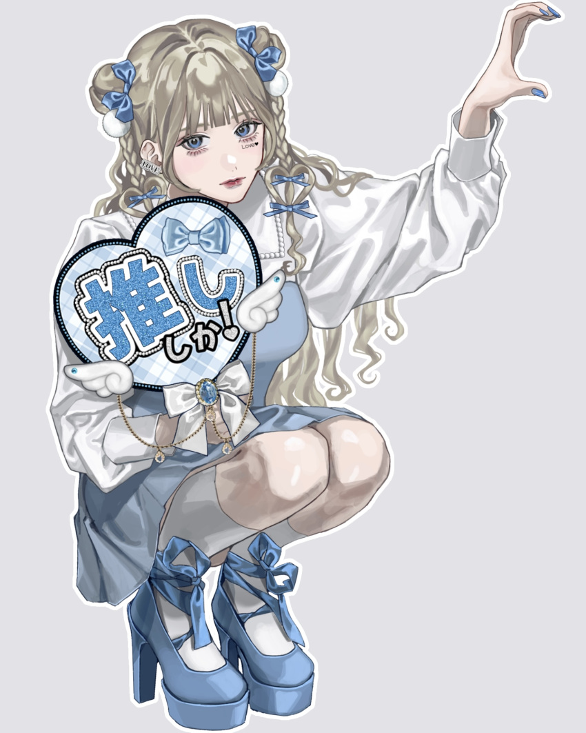 Safebooru - 1girl blonde hair blue eyes blue footwear blue skirt braid commentary request double ...