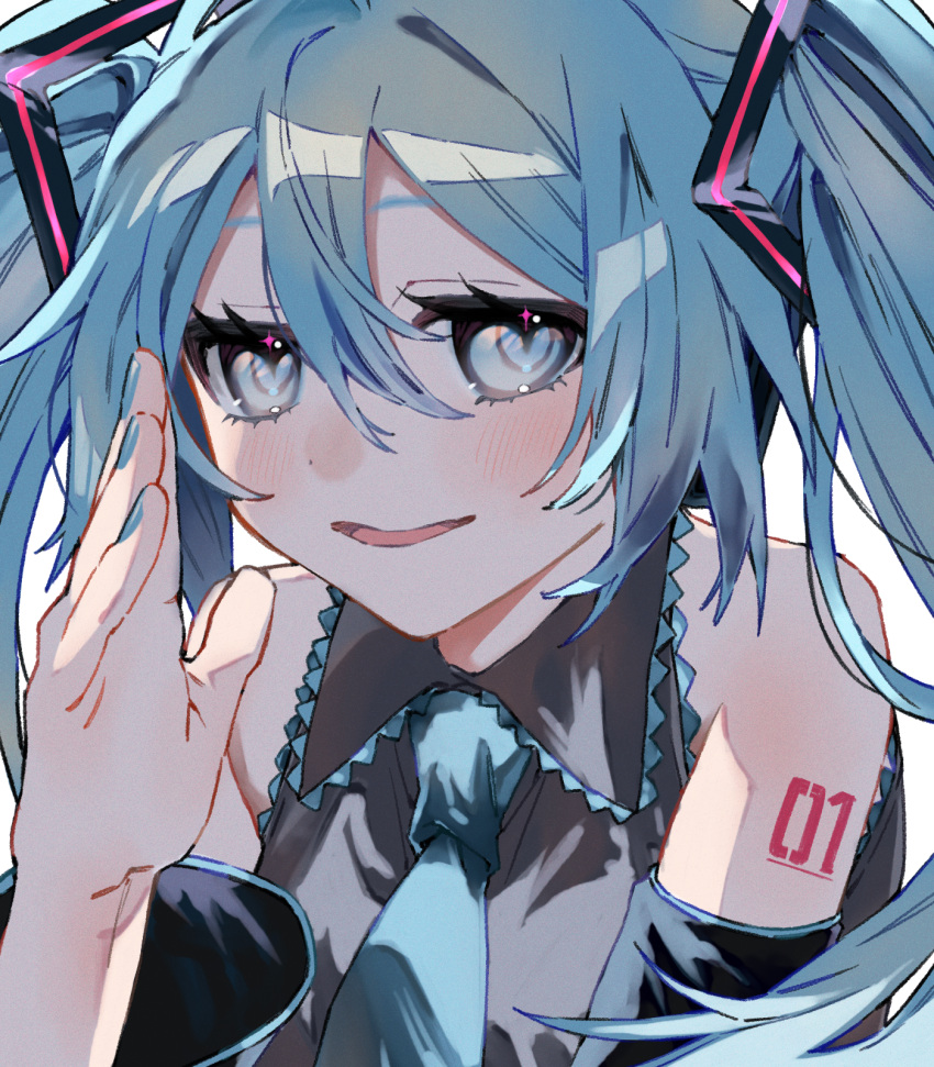 Safebooru - 1girl bare shoulders blue hair detached sleeves grey shirt ...