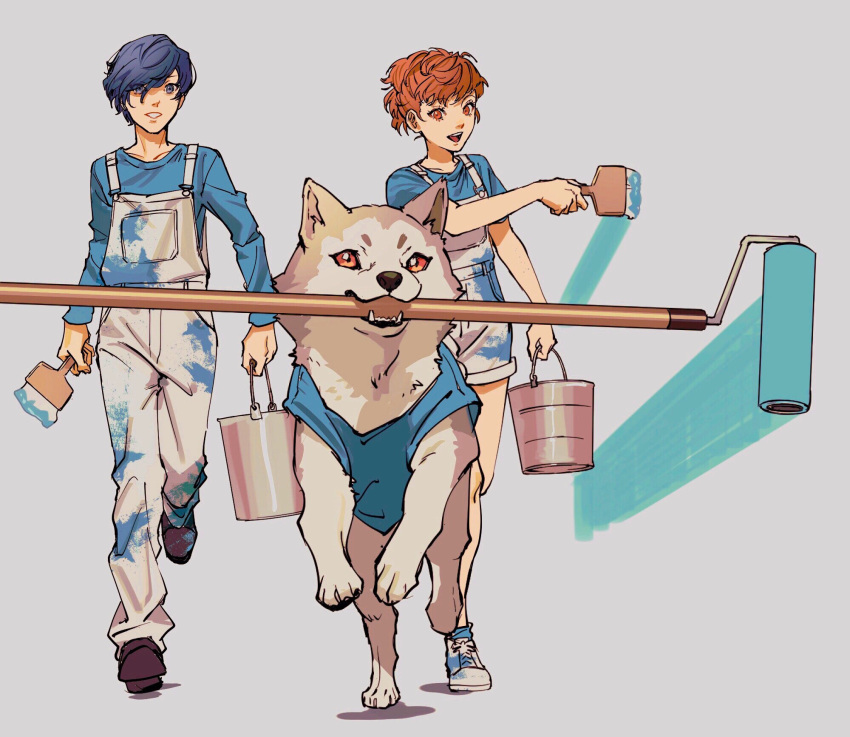 Safebooru - 1boy 1girl animal blue eyes blue hair blue pants blue shirt ...