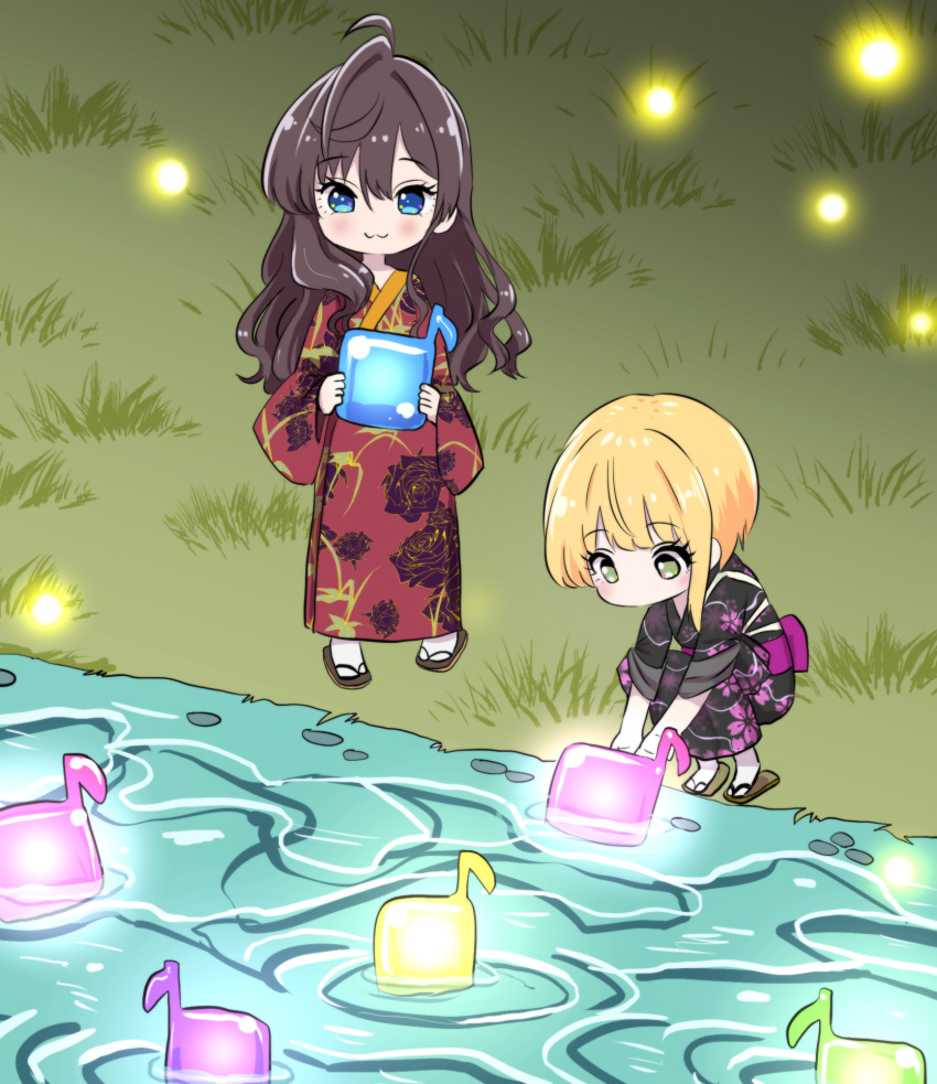Safebooru - 2girls :3 ahoge black kimono blonde hair blue eyes blush ...