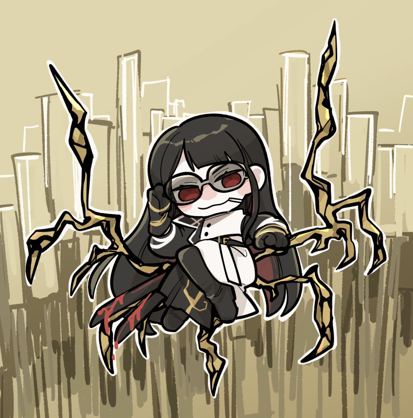 Safebooru - 1girl :3 black coat black gloves black hair chibi closed ...