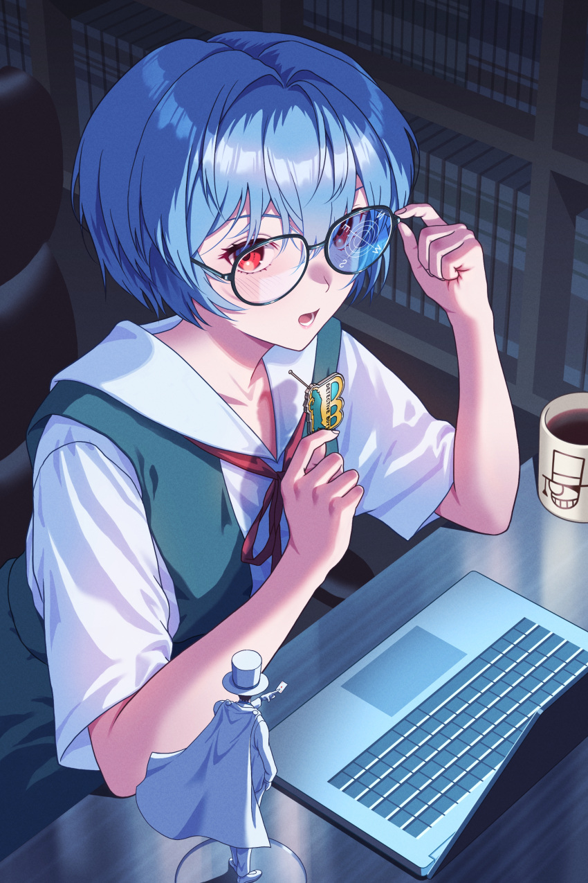 Safebooru - 1girl absurdres adjusting eyewear ayanami rei bespectacled ...