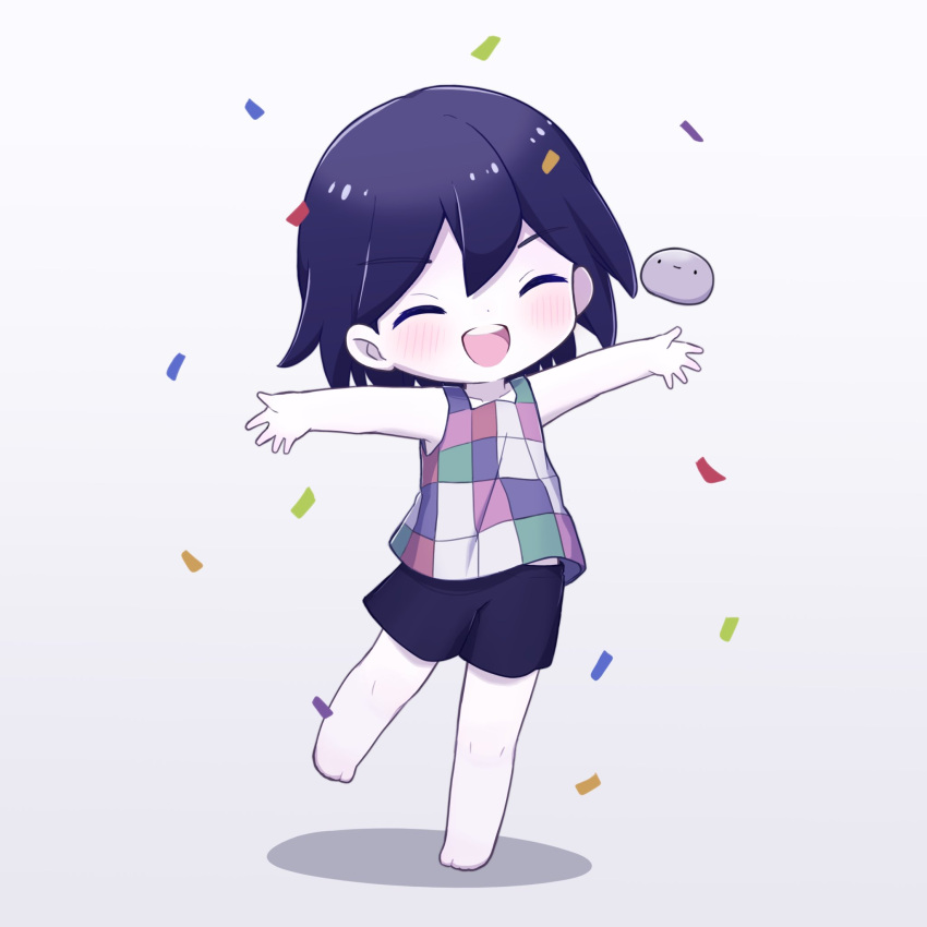 Safebooru - 1boy barefoot black shorts blush closed eyes colored skin ...