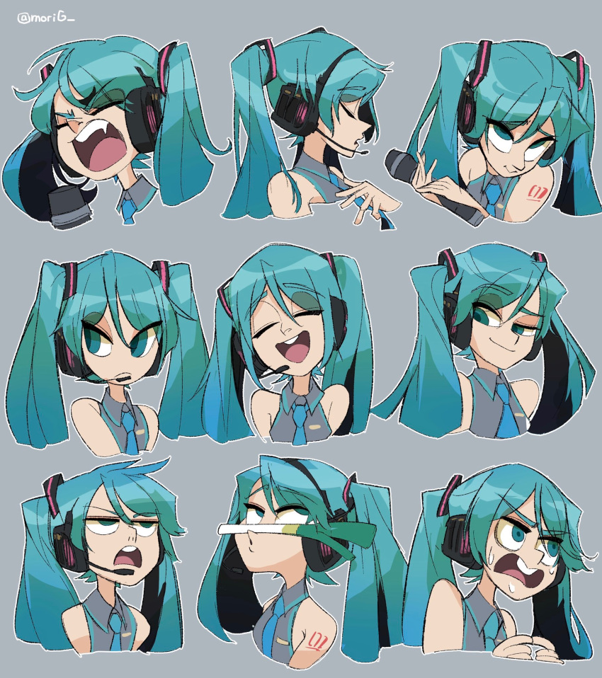 Safebooru - angry aqua eyes aqua hair aqua necktie closed eyes ...