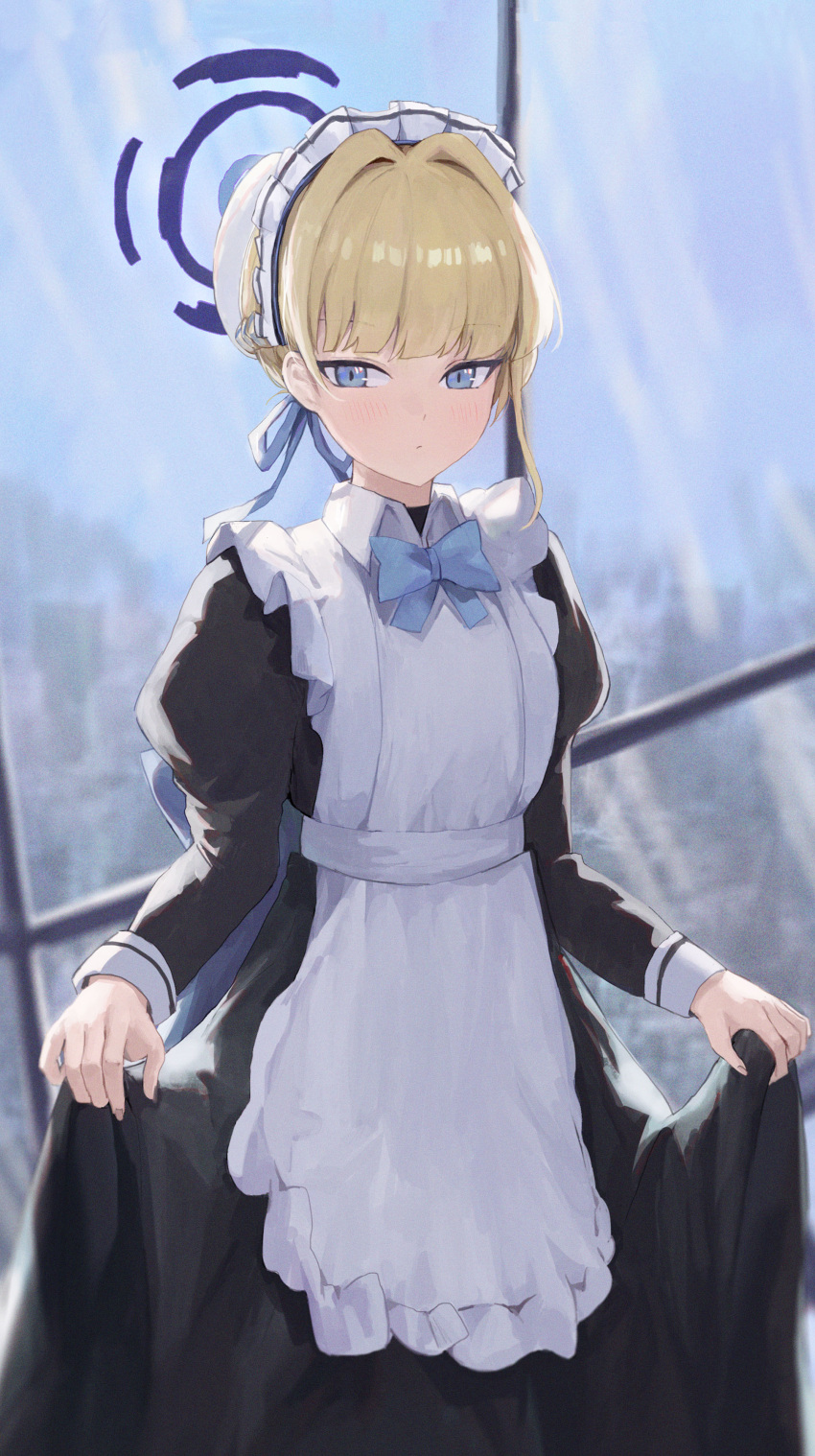 Safebooru - 1girl absurdres apron black skirt blonde hair blue archive blue bow blue bowtie blue ...