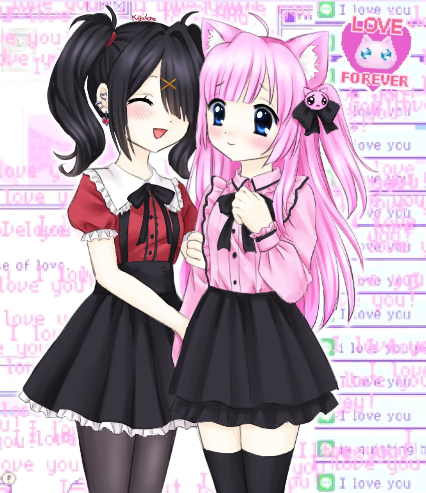 Safebooru - 2girls ame-chan (needy girl overdose) animal ear fluff animal ears artist name black ...