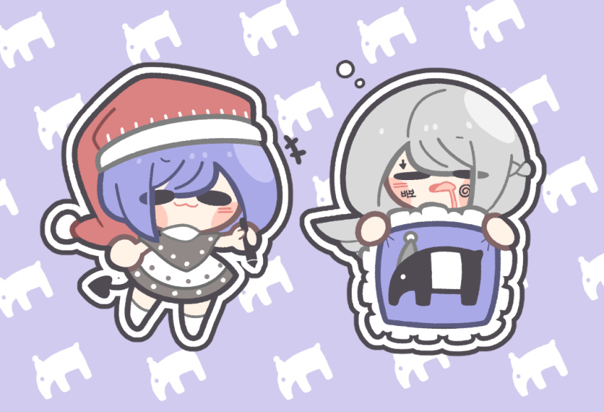 Safebooru - 2girls :3 baek ban blue hair blush stickers body writing ...