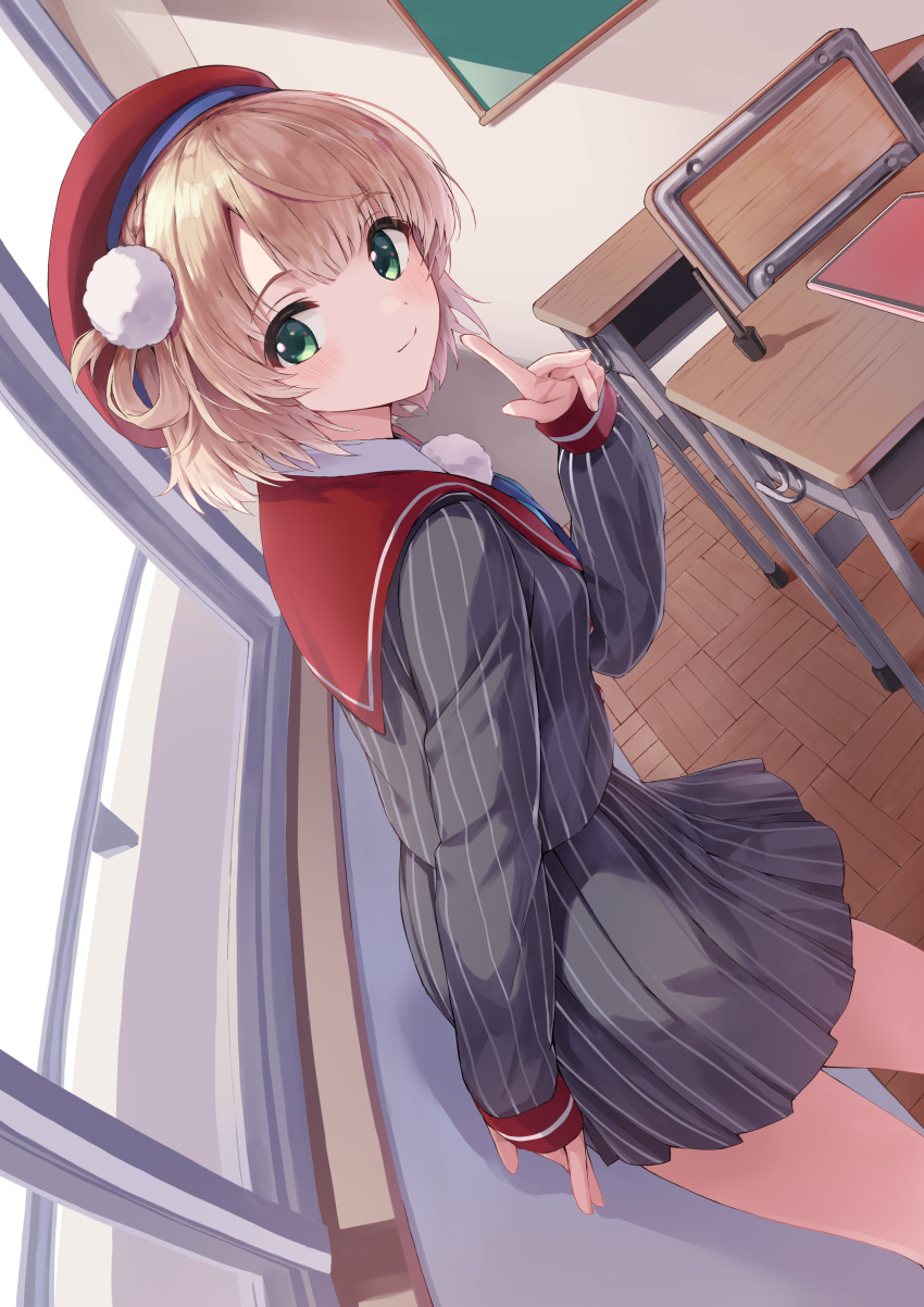 Safebooru - 1girl absurdres beret black shirt black skirt blonde hair ...