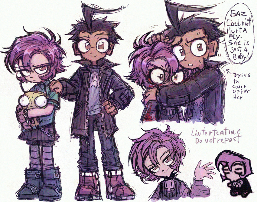 Safebooru 1girl 2boys Alien Black Hair Breasts Colored Skin Dib 1600