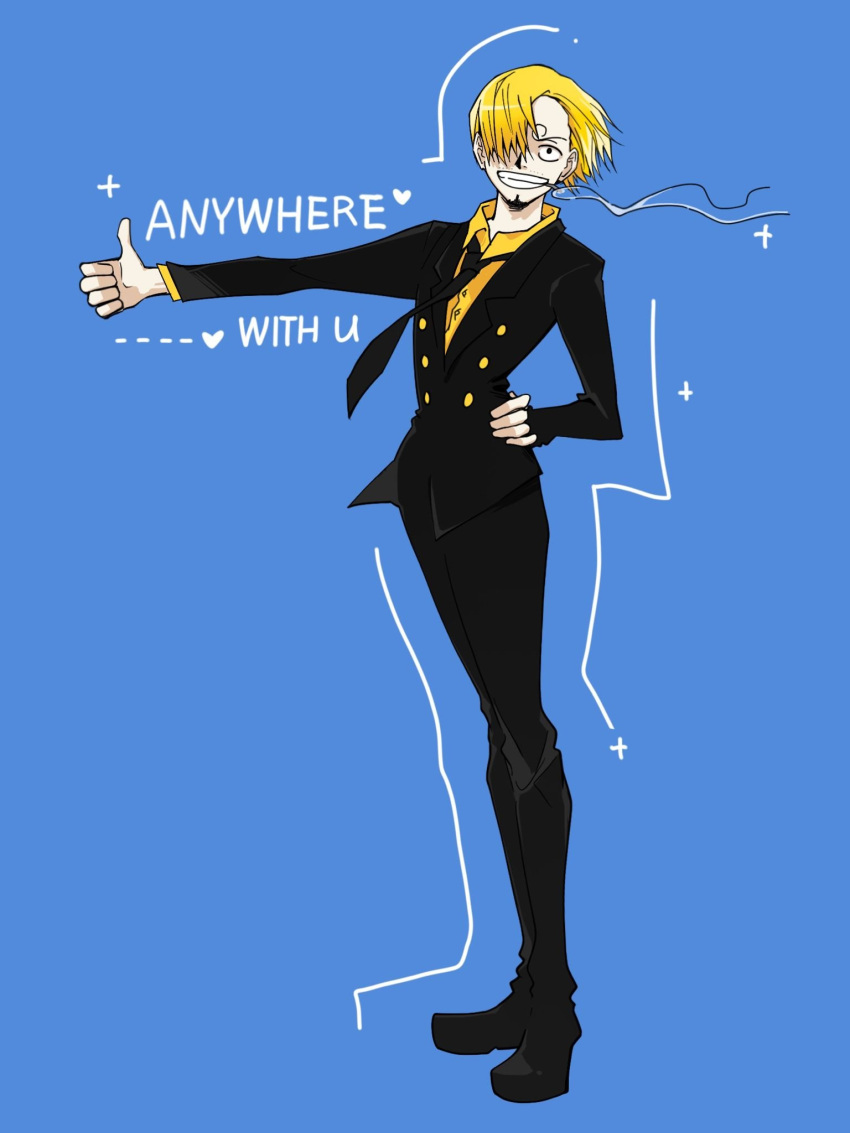 Safebooru - 1boy black necktie black suit blonde hair blue background ...