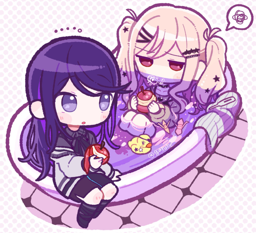 Safebooru - ... 2girls air bubble apple azusawa kohane bad id bad twitter id bathtub black dress ...