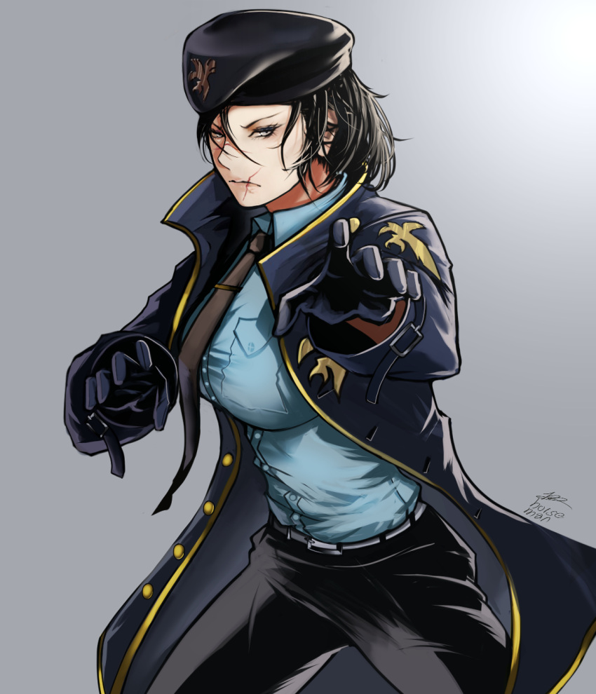 Safebooru - 1girl bad id bad pixiv id belt beret black coat black eyes black gloves black hair ...