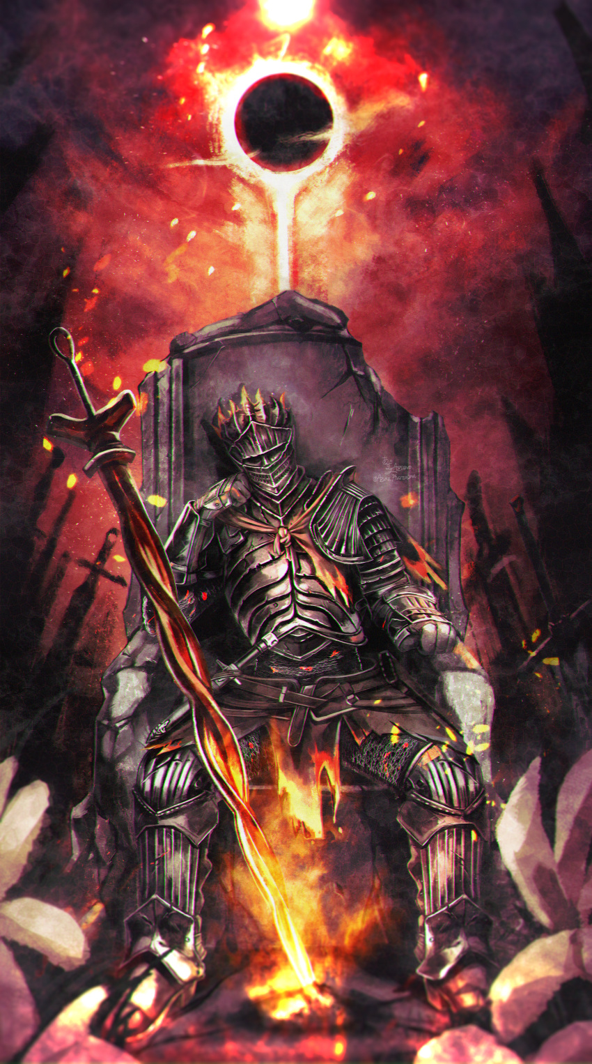 Safebooru - 1other absurdres amazuya azuma armor armored boots bonfire bonfire (dark souls ...