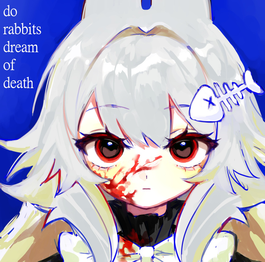 Safebooru - 1girl absurdres albino animal ears blue background bow ...