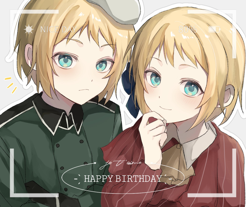 Safebooru - 1boy 1girl ascot axis powers hetalia beret blonde hair blush brother and sister ...