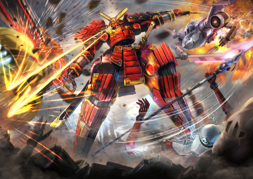 Safebooru - aircraft airplane armor battle electricity fire highres ...