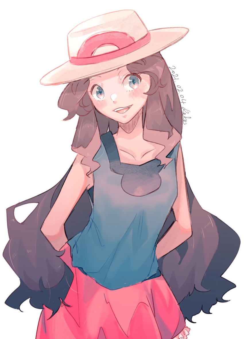 Safebooru - 1girl 2021 :d arms behind back artist name blue shirt ...