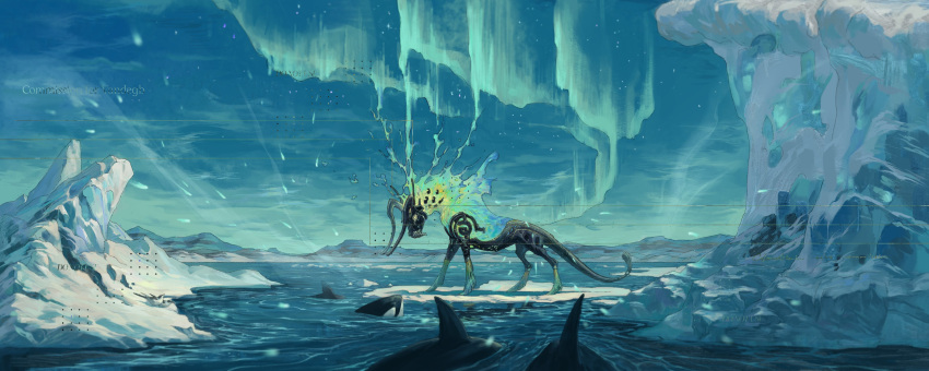 Safebooru - absurdres aurora blue sky cloudtaincrow energy from side ...