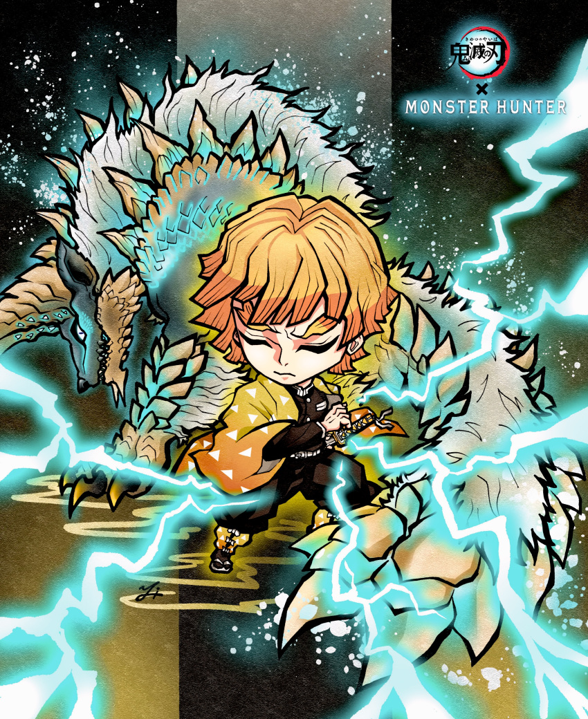 Safebooru - 1boy absurdres agatsuma zenitsu black pants blonde hair ...