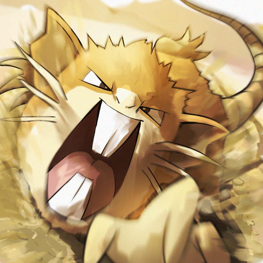 Safebooru - absurdres animal focus blurry bright pupils brown eyes commentary request fangs ...