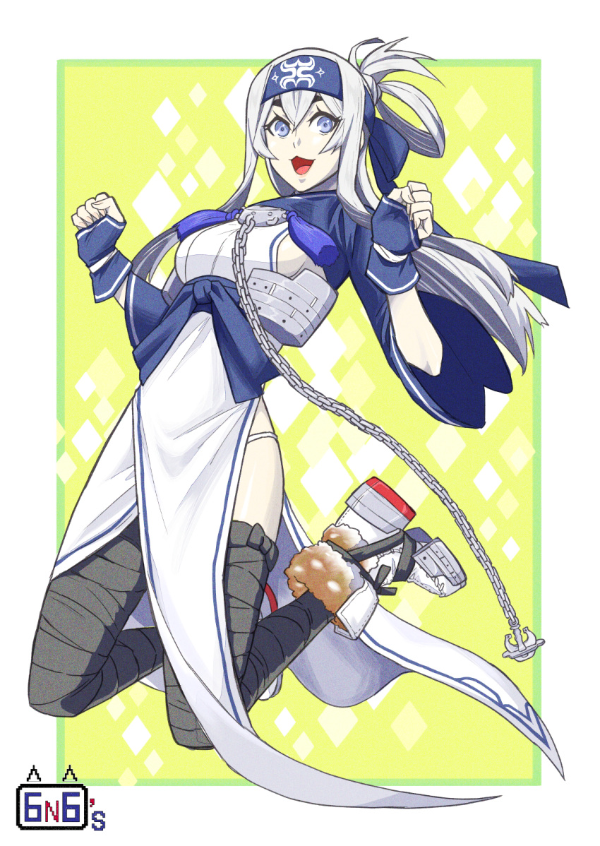 Safebooru - 1girl ainu clothes bandana blue eyes blue headband breasts cropped jacket folded ...