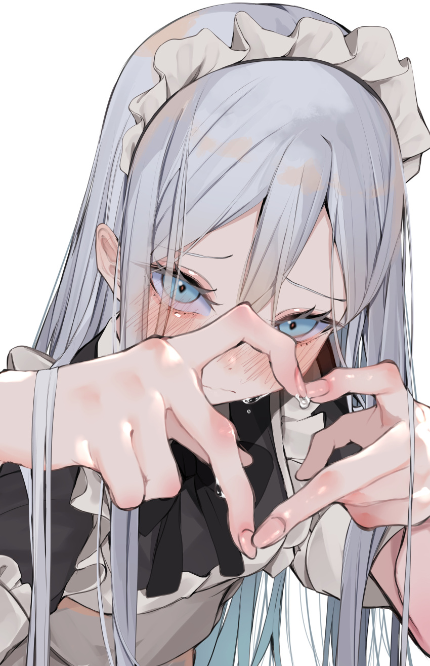 Safebooru - 1girl 4-fingers heart hands absurdres alternate costume apron black dress black ...