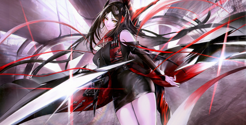 Safebooru - 1girl absurdres arknights bare shoulders belt black belt black hair black horns ...