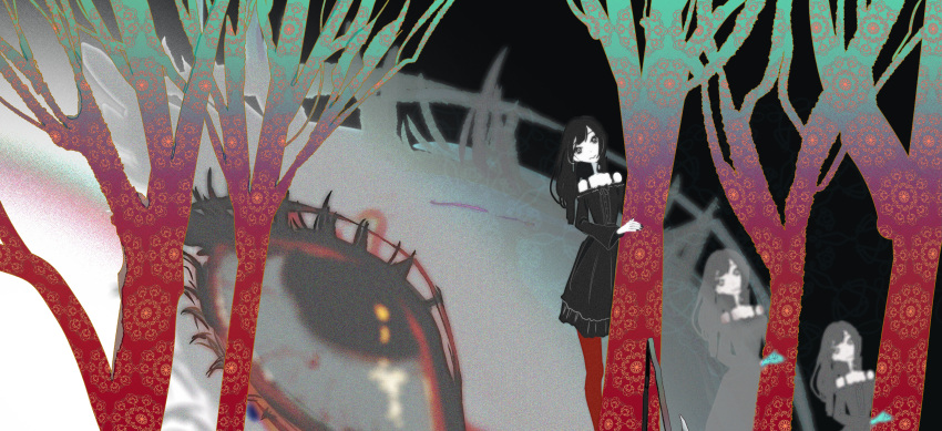 Safebooru - 1girl abstract absurdres ao desu2222 black dress black eyes black hair dress highres ...