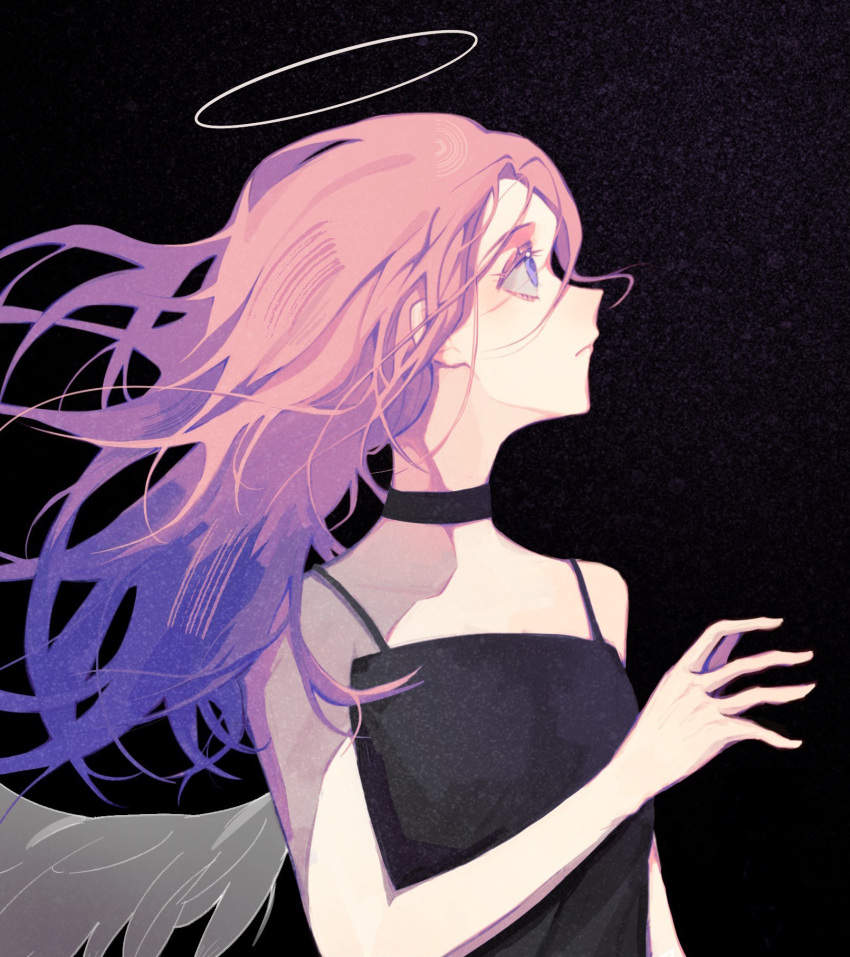 Safebooru - 1girl bare shoulders black background black choker black dress chinese commentary ...