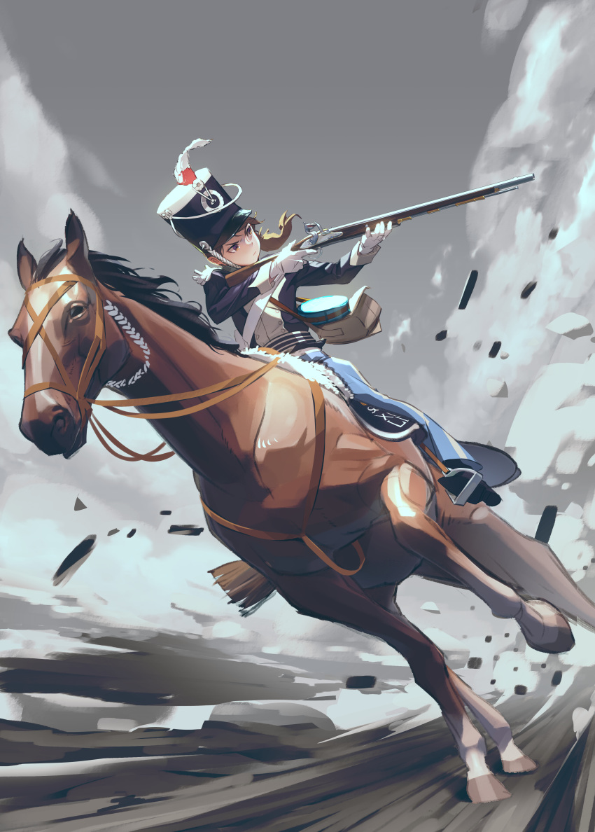 Safebooru - 1girl absurdres aiming antique firearm bag blender (medium ...