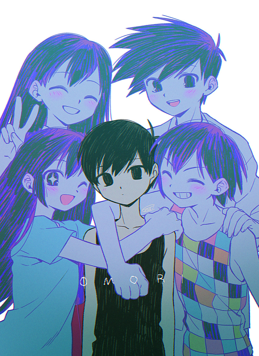 Safebooru - + + 2girls 3boys ^ ^ absurdres antenna hair aqua shirt arm around shoulder arm at ...