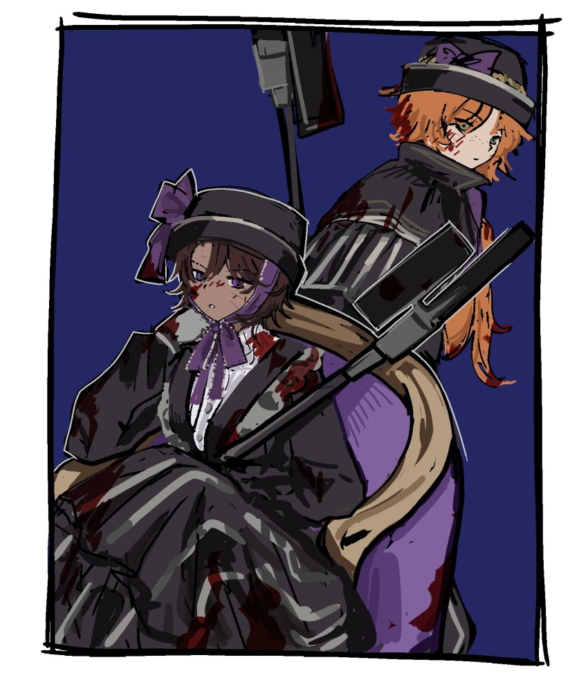 Safebooru - 1boy 1girl black capelet black dress black hat bow brown hair capelet chair chin ...