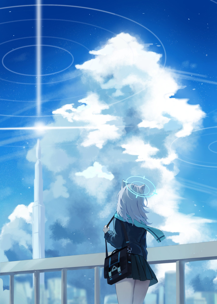 Safebooru - 1girl animal ears bag black jacket black skirt blue archive blue halo blue scarf ...