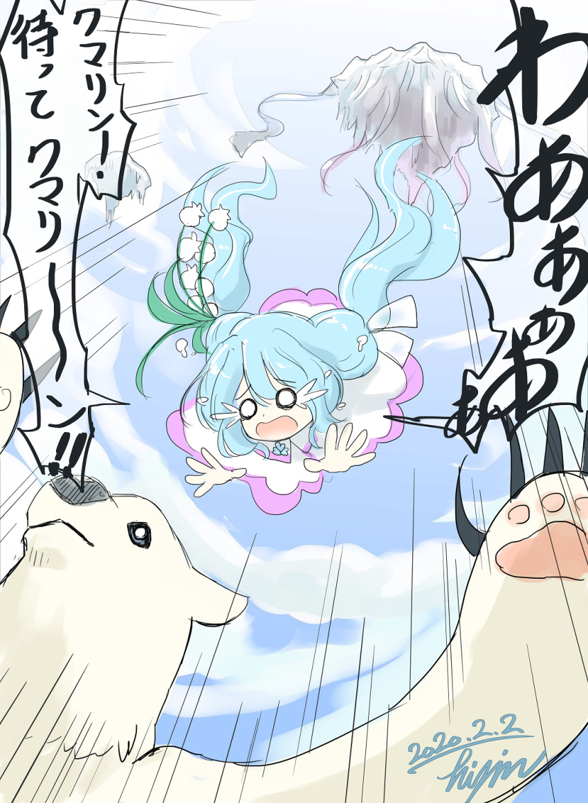 Safebooru - 1girl bear blue hair blue sky clouds cloudy sky crying ...