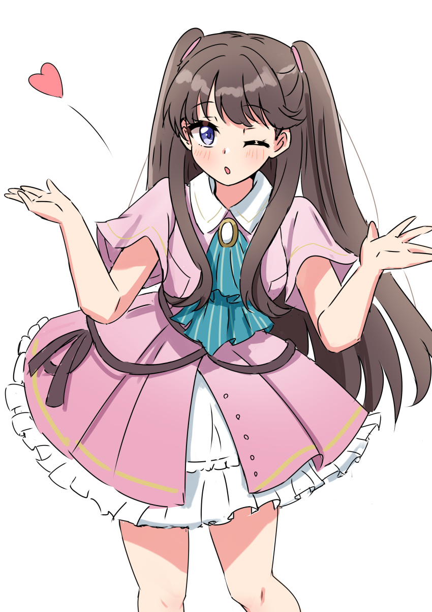 Safebooru - 1girl ;o absurdres aqua ascot blowing kiss blush breasts brooch brown hair collared ...