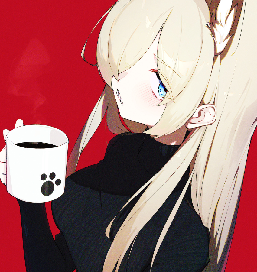 Safebooru - 1girl alternate costume animal ear fluff animal ears black sweater blonde hair blue ...