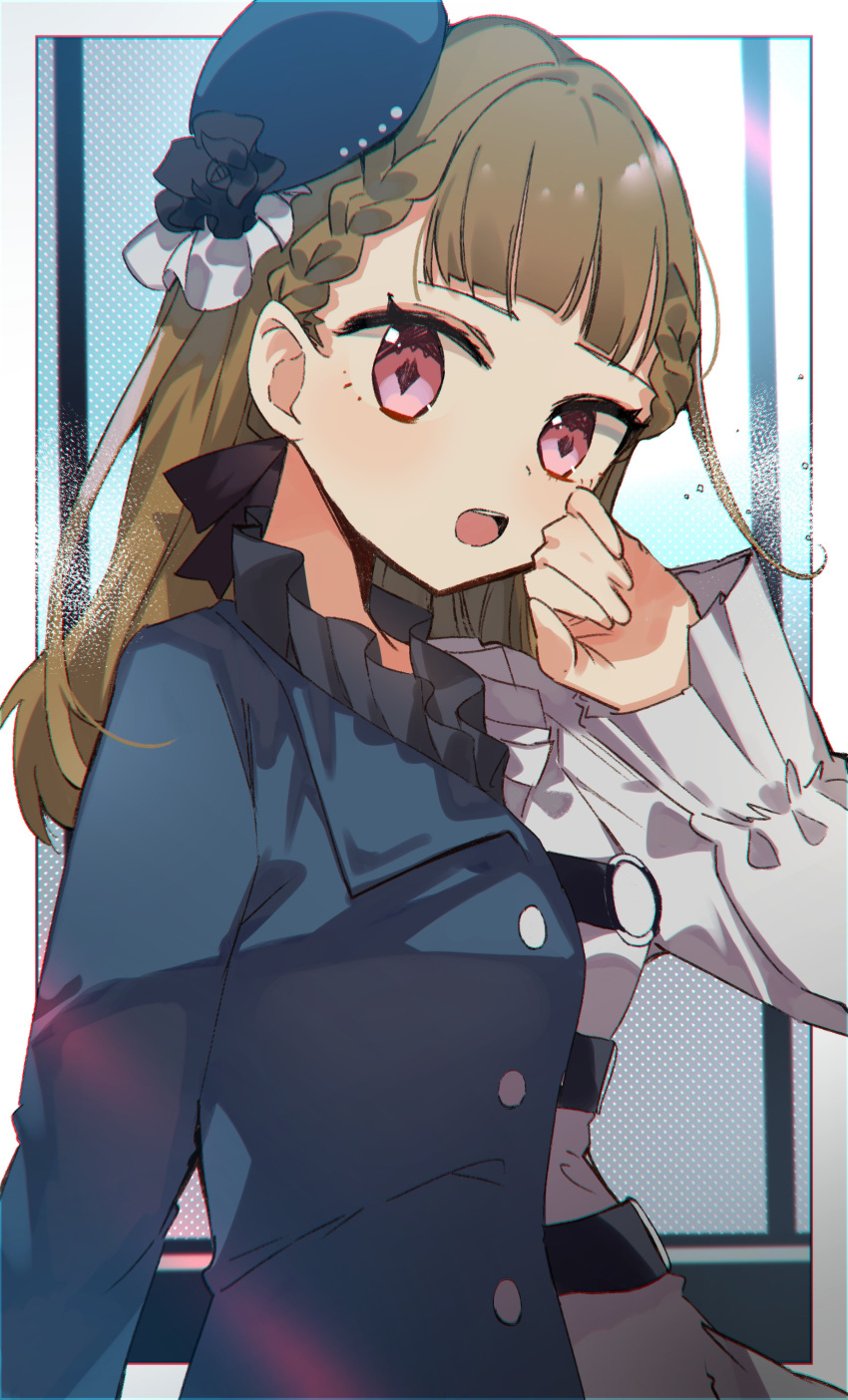 Safebooru - 1girl :d absurdres asymmetrical clothes beret black flower ...