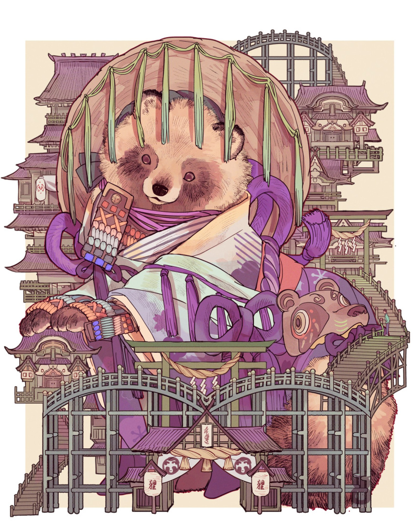 Safebooru - ajirogasa animal animal focus architecture border bridge ...